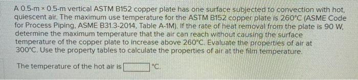 Solved A 0.5-m * 0.5-m vertical ASTM B152 copper plate has | Chegg.com