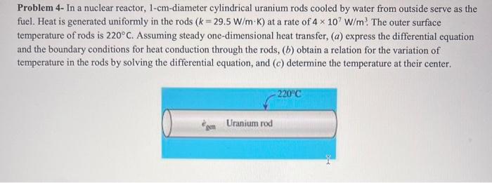 Solved Problem 4- In a nuclear reactor, 1-cm-diameter | Chegg.com
