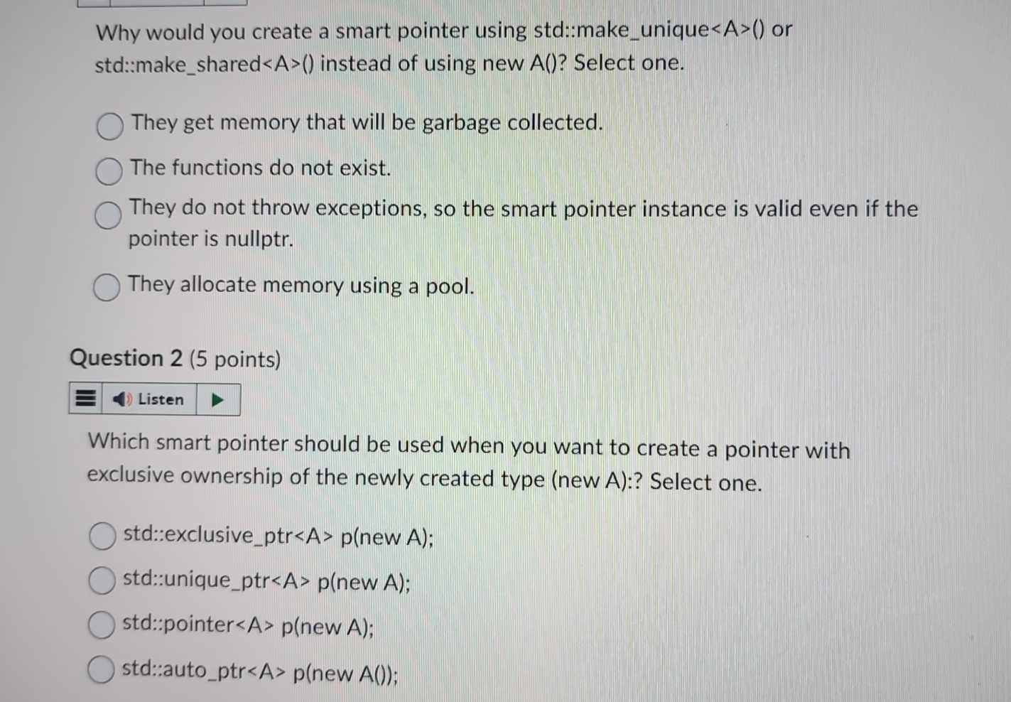 Solved Why would you create a smart pointer using | Chegg.com