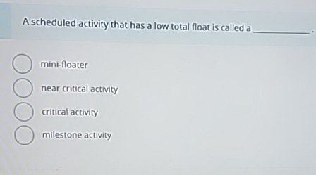 Solved A scheduled activity that has a low total float is | Chegg.com