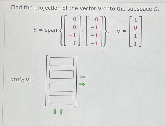 Solved Find the projection of the vector v onto the subspace | Chegg.com