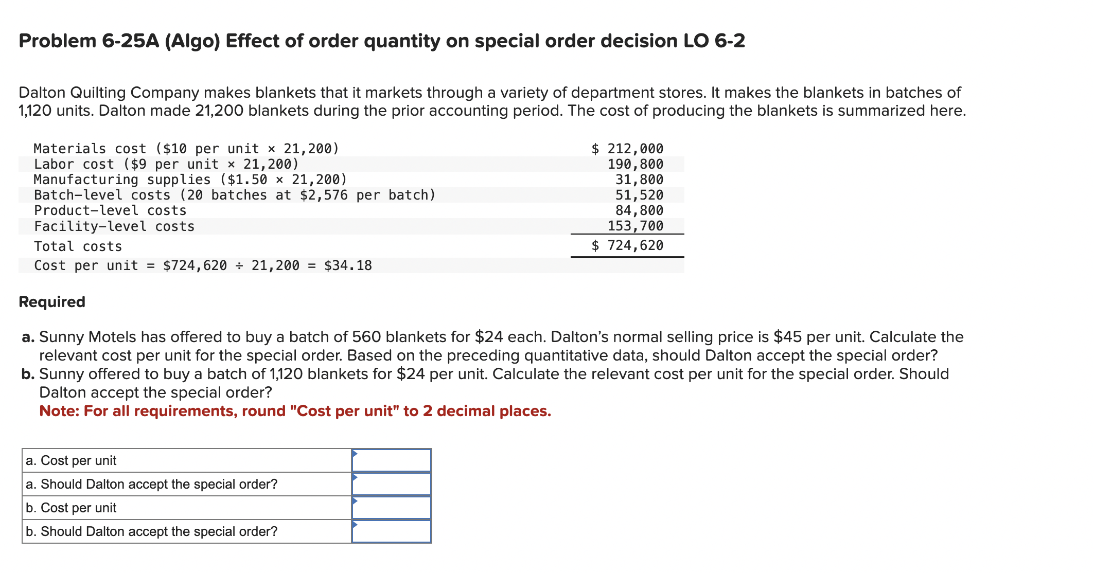 Solved Problem 6-25A (Algo) ﻿Effect of order quantity on | Chegg.com