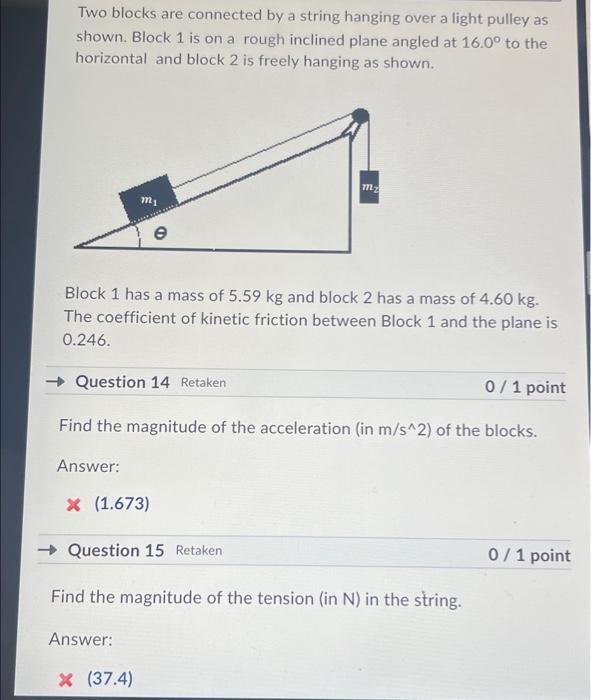 Solved Two blocks are connected by a string hanging over a | Chegg.com