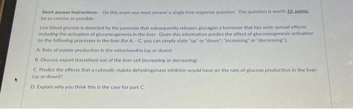 Solved Short answer instructions - On this exam you must | Chegg.com