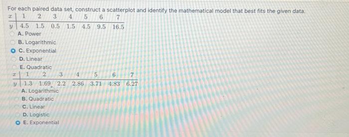 Solved For each paired data set, construct a scatterolot and | Chegg.com