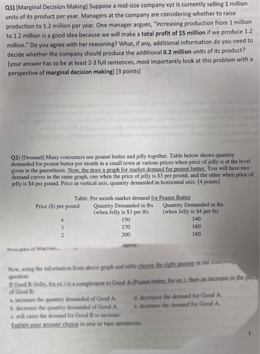 Q1) [Marginal Decision Making] Suppose a mid-size | Chegg.com