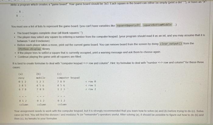 Solved White a program which creakes a "game board" Your | Chegg.com