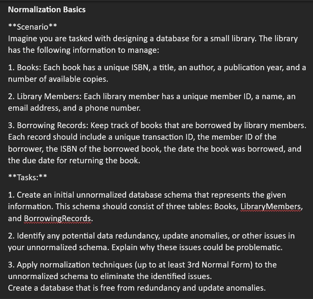 Solved Normalization BasicsScenarioImagine you are tasked | Chegg.com