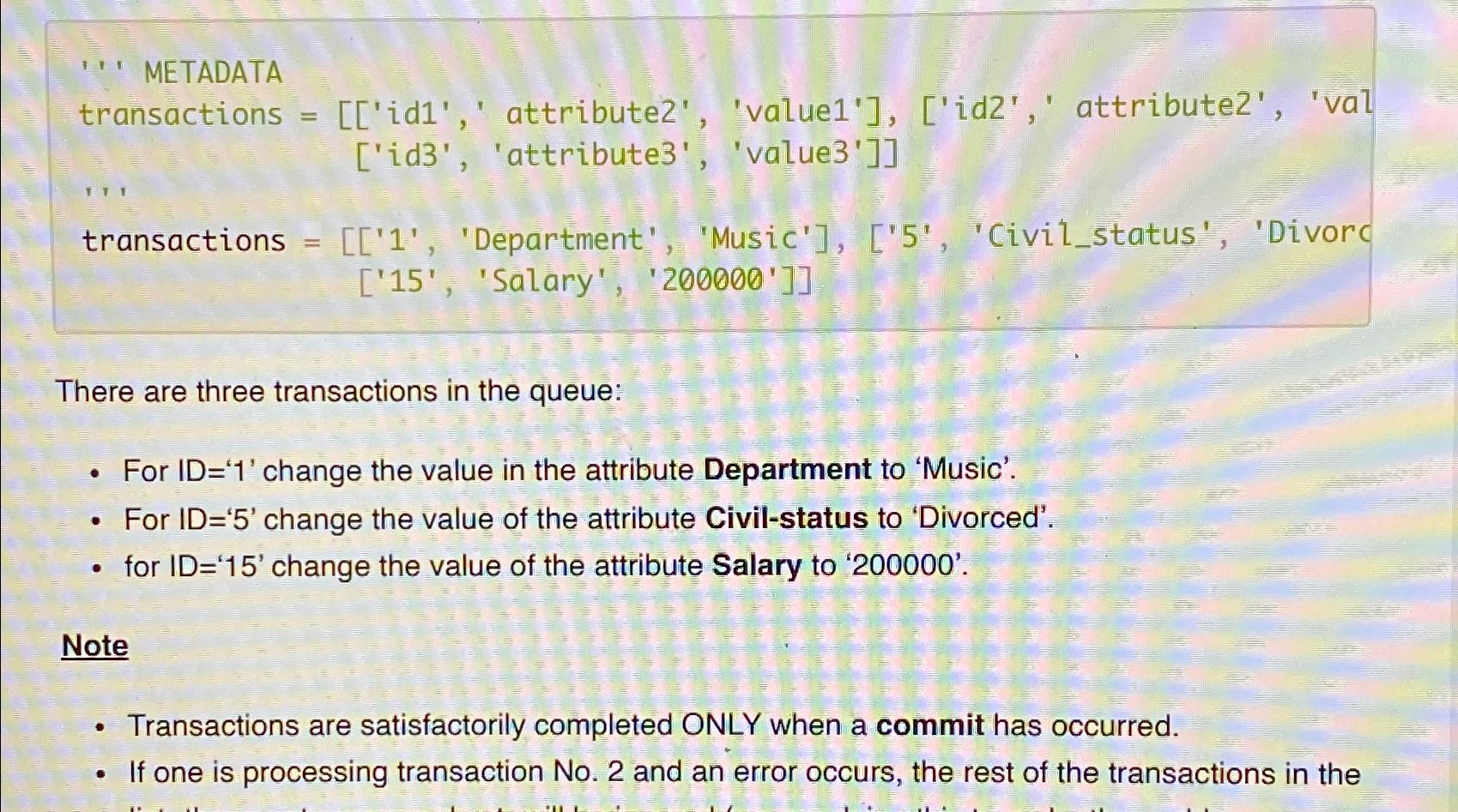 Solved METADATA['id3', ﻿'attribute3', | Chegg.com