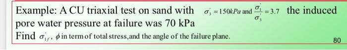 Solved Example: A CU ﻿triaxial test on ﻿sand with σ3=150kPa | Chegg.com