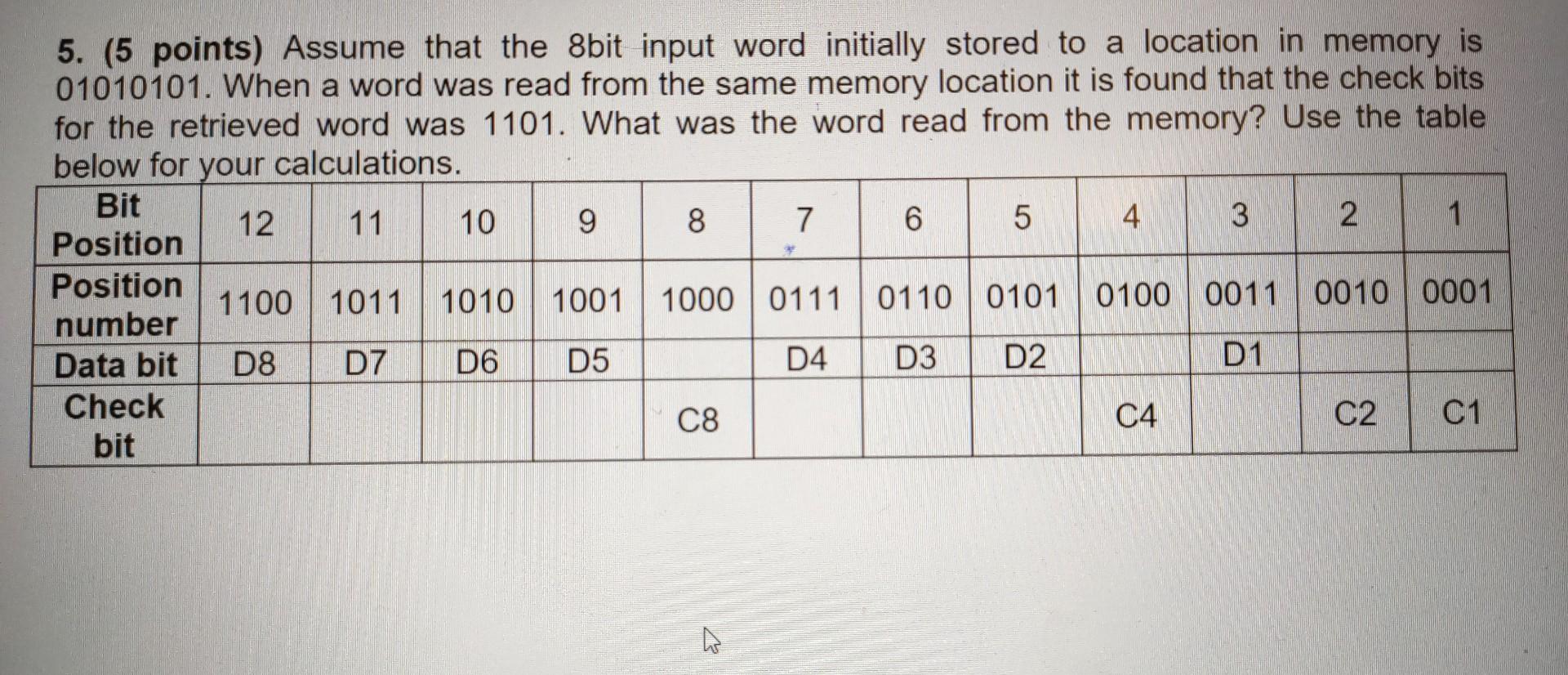 Solved 5. (5 points) Assume that the 8 bit input word | Chegg.com