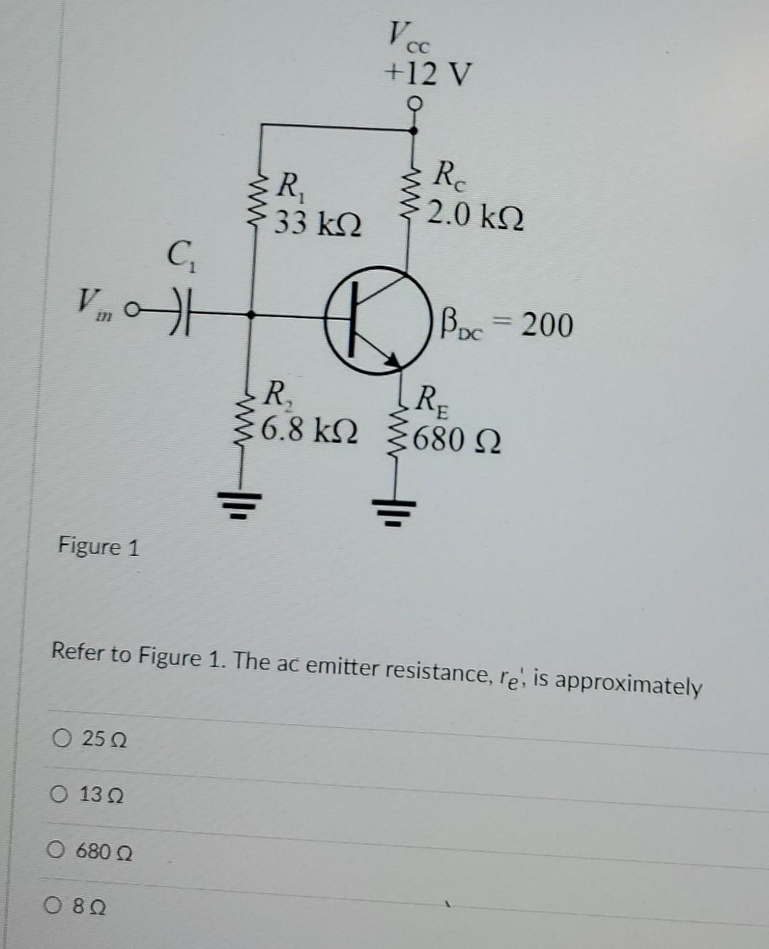 Solved Refer to Figure 1 . The ac emitter resistance, re′, | Chegg.com