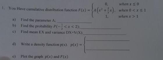 Solved 1. You Have cumulative distribution function | Chegg.com
