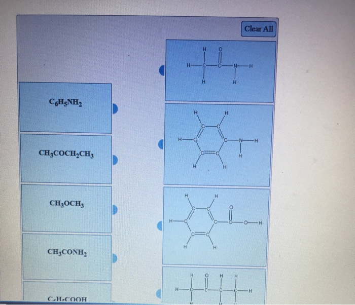 Solved Clear All H H C6H5NH2 H -H CH3COCH,CH, H H CH3OCH ; | Chegg.com