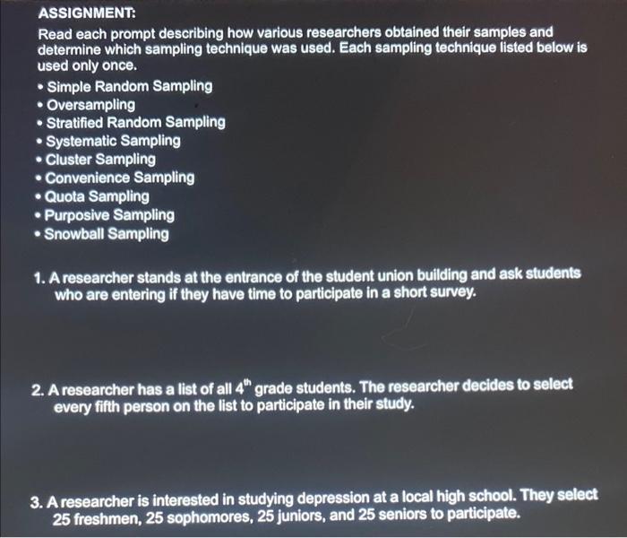 Solved ASSIGNMENT: Read each prompt describing how various | Chegg.com