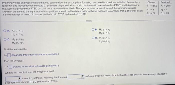 Solved Preliminary data analyses indicate that you can | Chegg.com