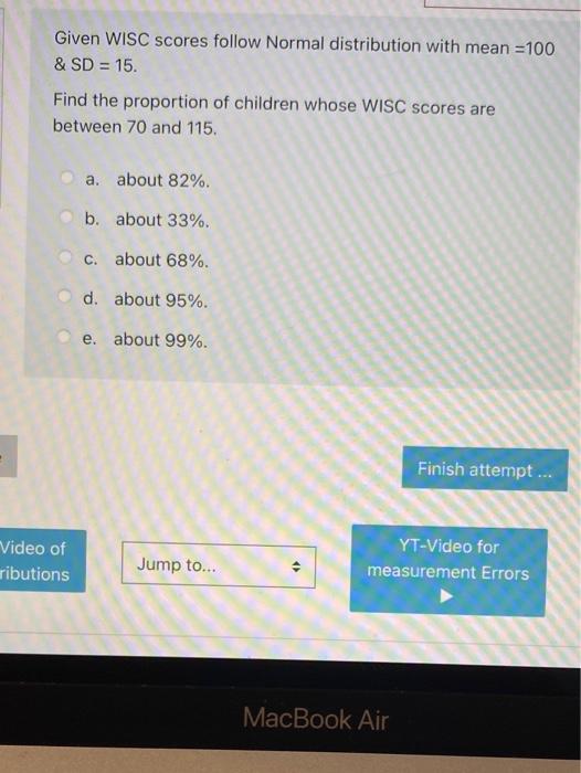 Solved Given WISC scores follow Normal distribution with | Chegg.com