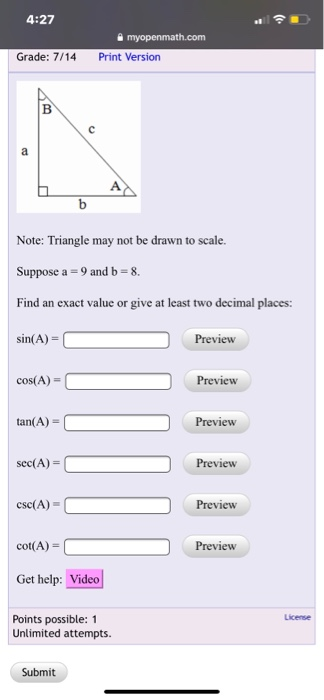 Solved 4:27 myopenmath.com Print Version Grade: 7/14 Note: | Chegg.com