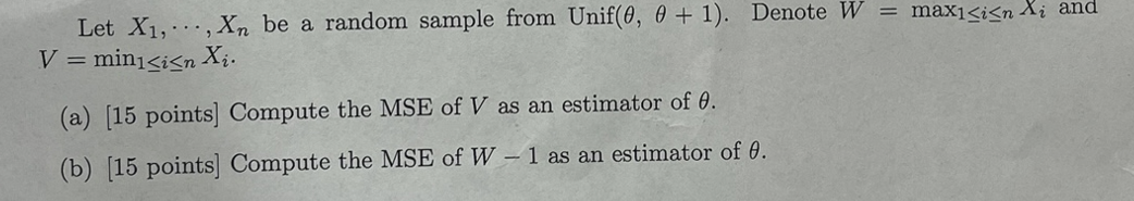 Solved Let x1,cdots,xn be a random sample from Unif(θ,θ+1). | Chegg.com Solved Let x1,cdots,xn be a random sample from Unif(θ,θ+1). | Chegg.com