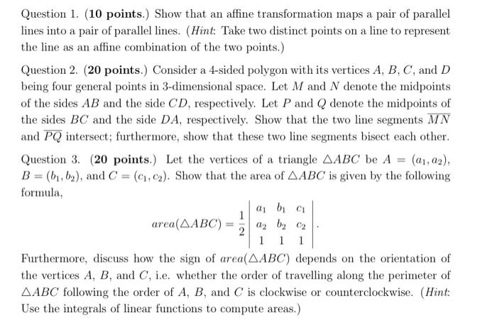 Solved Question 1. (10 points.) Show that an affine | Chegg.com Solved Question 1. (10 points.) Show that an affine | Chegg.com