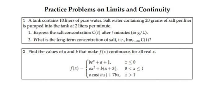 Solved Practice Problems on Limits and Continuity 1 A tank | Chegg.com