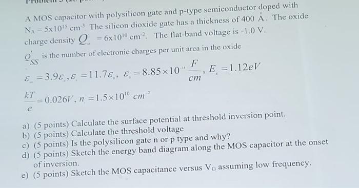 Solved a A MOS capacitor with polysilicon gate and p-type | Chegg.com
