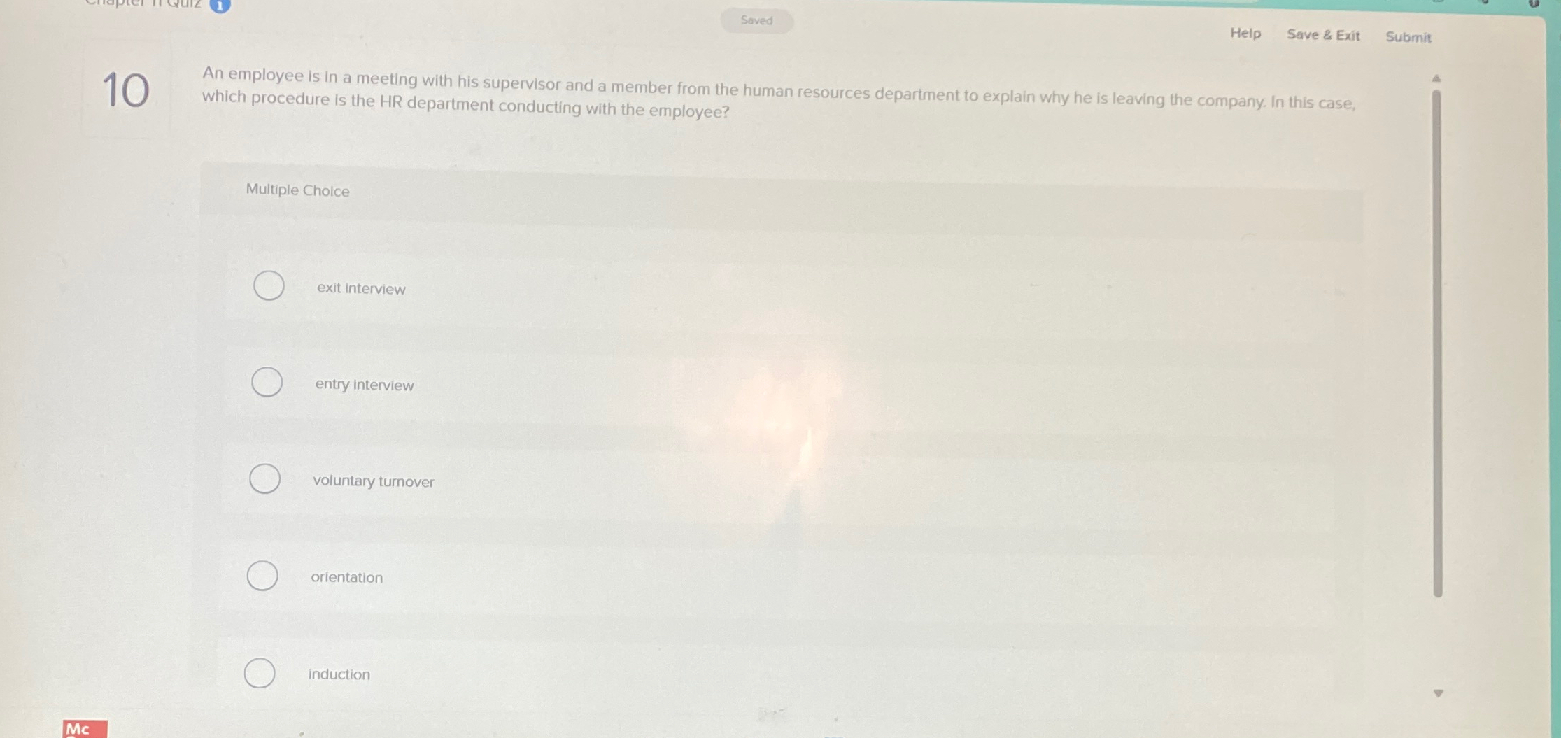 Solved SovedHelpSave & ExitSubmit10An employee Is in a | Chegg.com