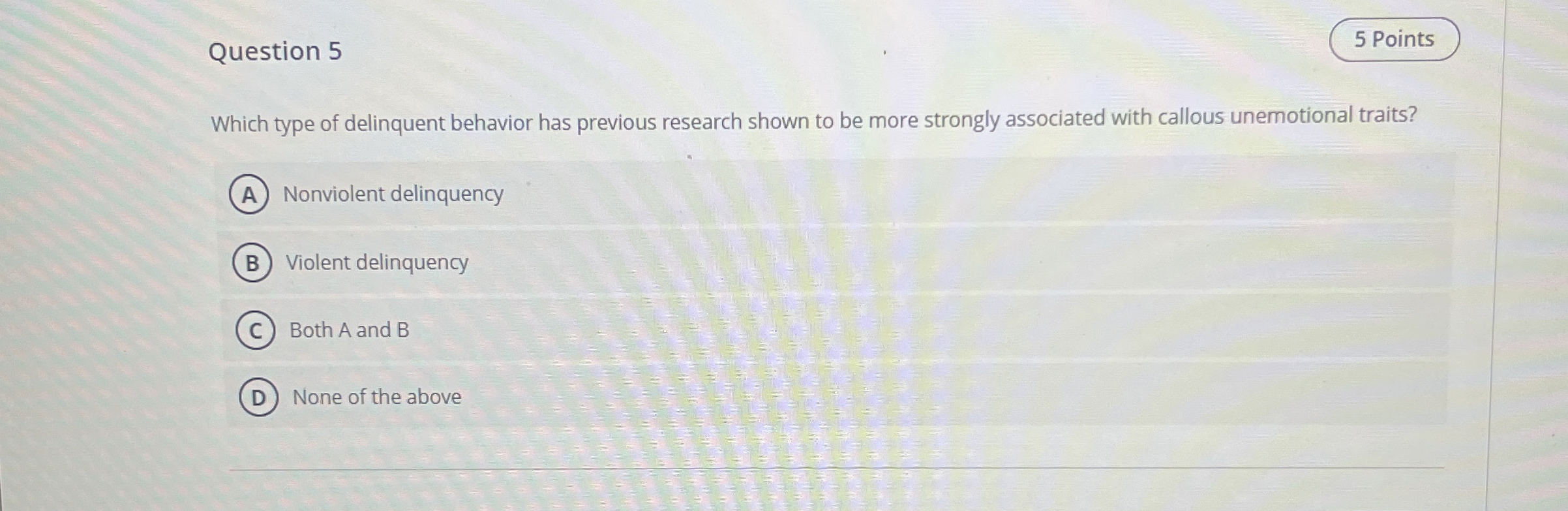 Solved Question 55 PointsWhich type of delinquent behavior | Chegg.com Solved Question 55 PointsWhich type of delinquent behavior | Chegg.com