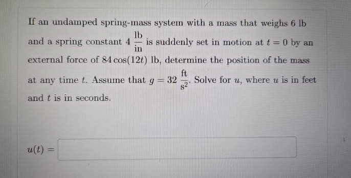 Solved If an undamped spring-mass system with a mass that | Chegg.com