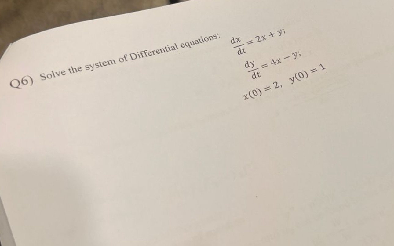Solved Q6) ﻿Solve the system of Differential | Chegg.com