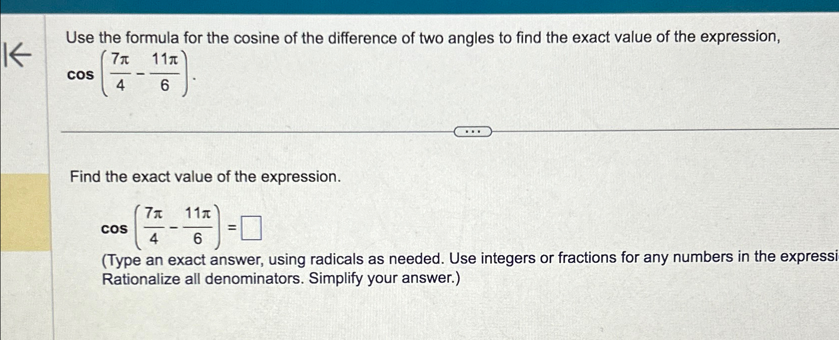 Solved Use the formula for the cosine of the difference of | Chegg.com