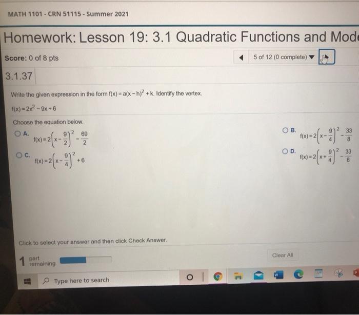 Solved MATH 1101 - CRN 51115 - Summer 2021 Homework: Lesson | Chegg.com
