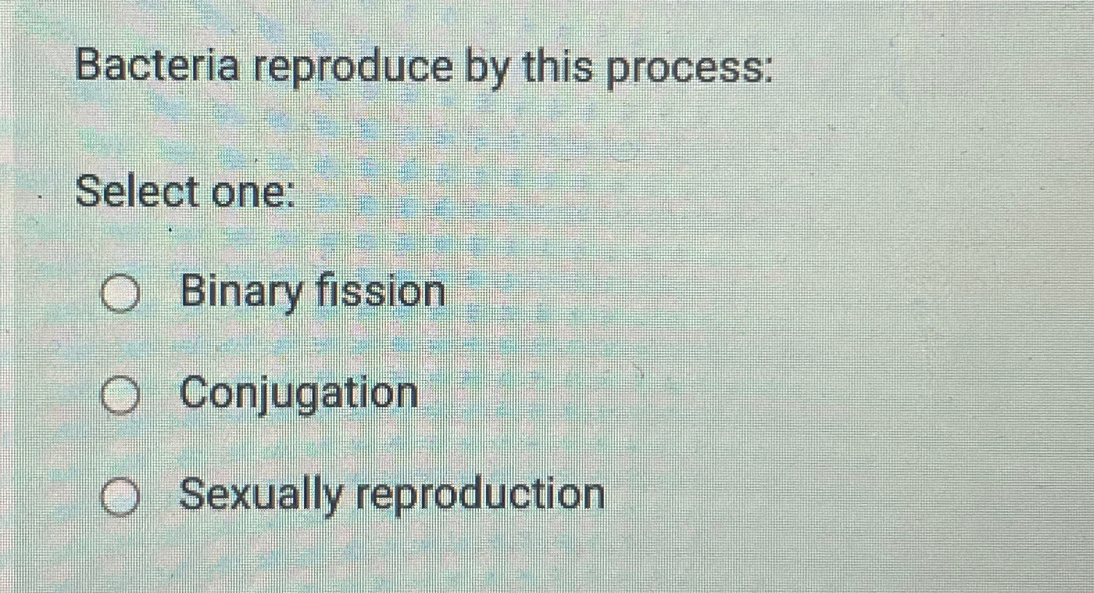 Bacteria reproduce by this process:Select one:Binary | Chegg.com