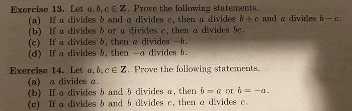 Solved Exercise 13. Let a,b,ce Z. Prove the following | Chegg.com