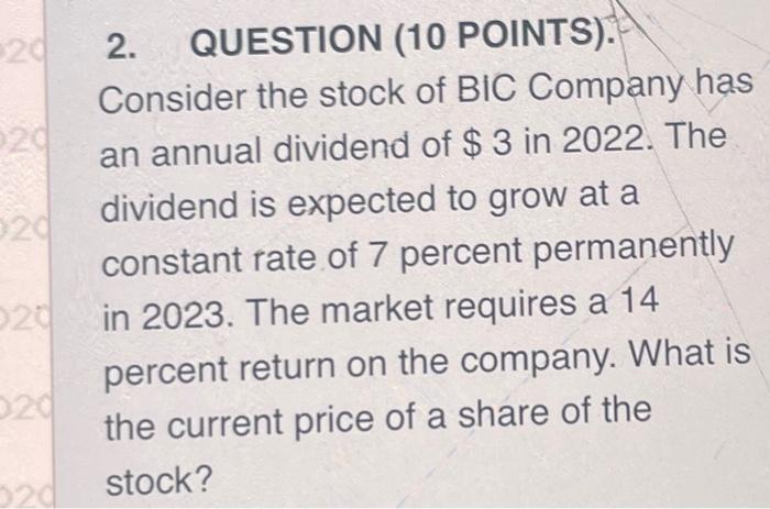 Solved 2. QUESTION (10 POINTS). Consider the stock of BIC | Chegg.com
