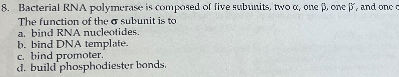 Solved Bacterial RNA polymerase is composed of five | Chegg.com