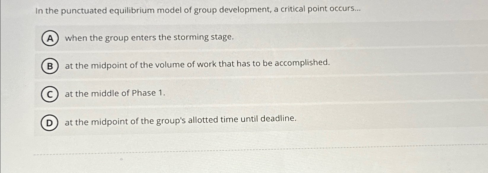 Solved In the punctuated equilibrium model of group | Chegg.com