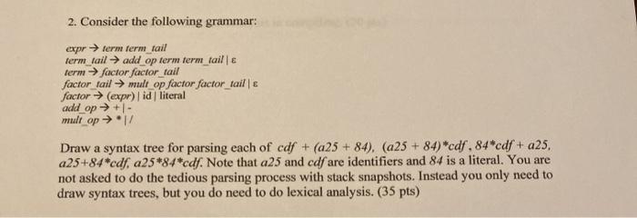 Solved 2. Consider the following grammar: expr term | Chegg.com