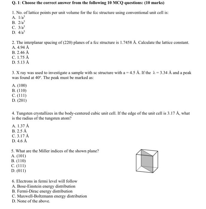 Solved 1. No. of lattice points per unit volume for the fcc | Chegg.com