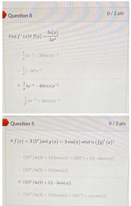 Solved Find f′(x) if f(x)=5x4ln(x) | Chegg.com