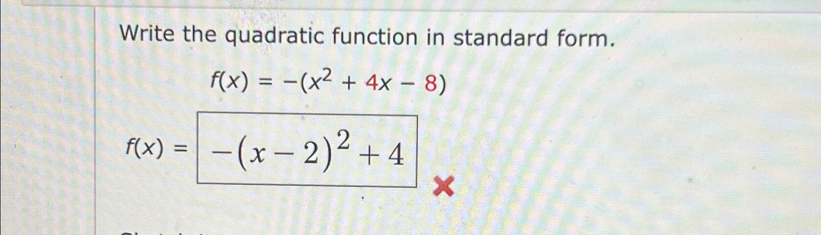 Solved Write the quadratic function in standard | Chegg.com