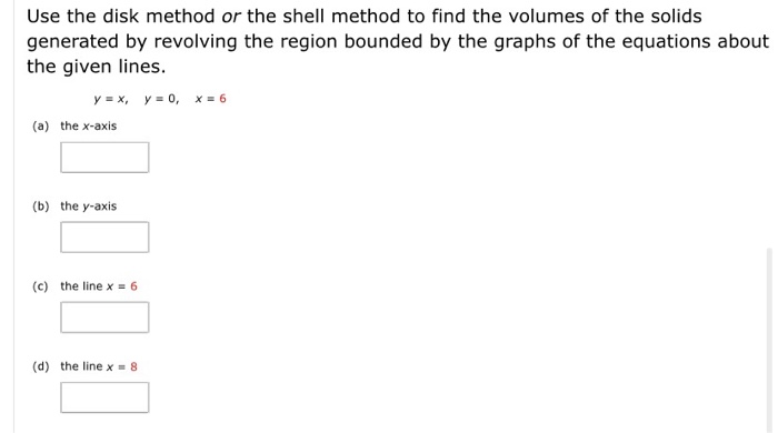 Solved Use the disk method or the shell method to find the | Chegg.com