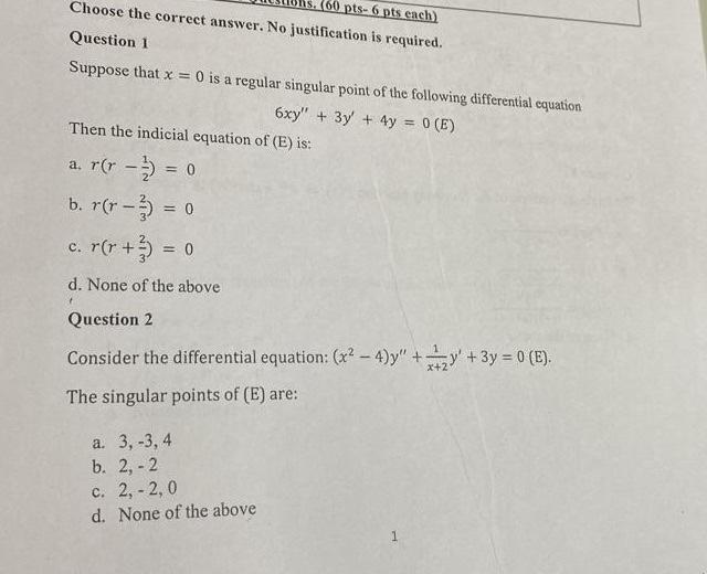 Solved Question 1 answer. No justification is required. | Chegg.com