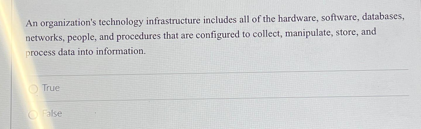 Solved An organization's technology infrastructure includes | Chegg.com