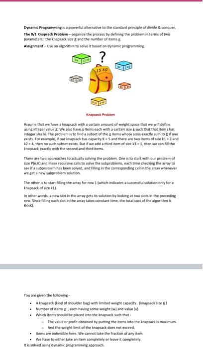 Solved Follow instructions of HW#DynamicProgramming-The 01 | Chegg.com