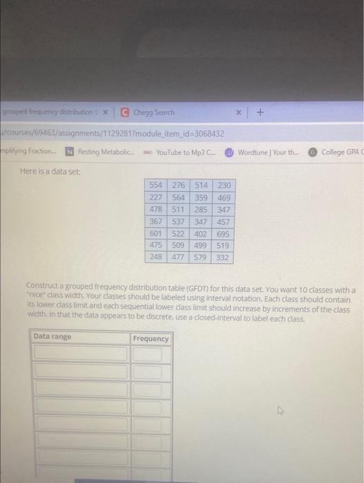 Solved Here is a data set Construct a grouped frequency | Chegg.com