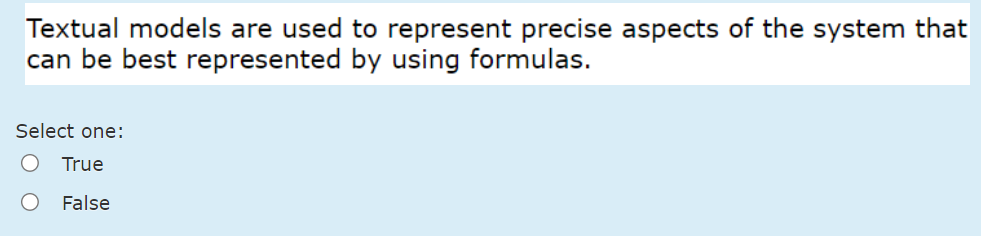 Solved Textual models are used to represent precise aspects | Chegg.com