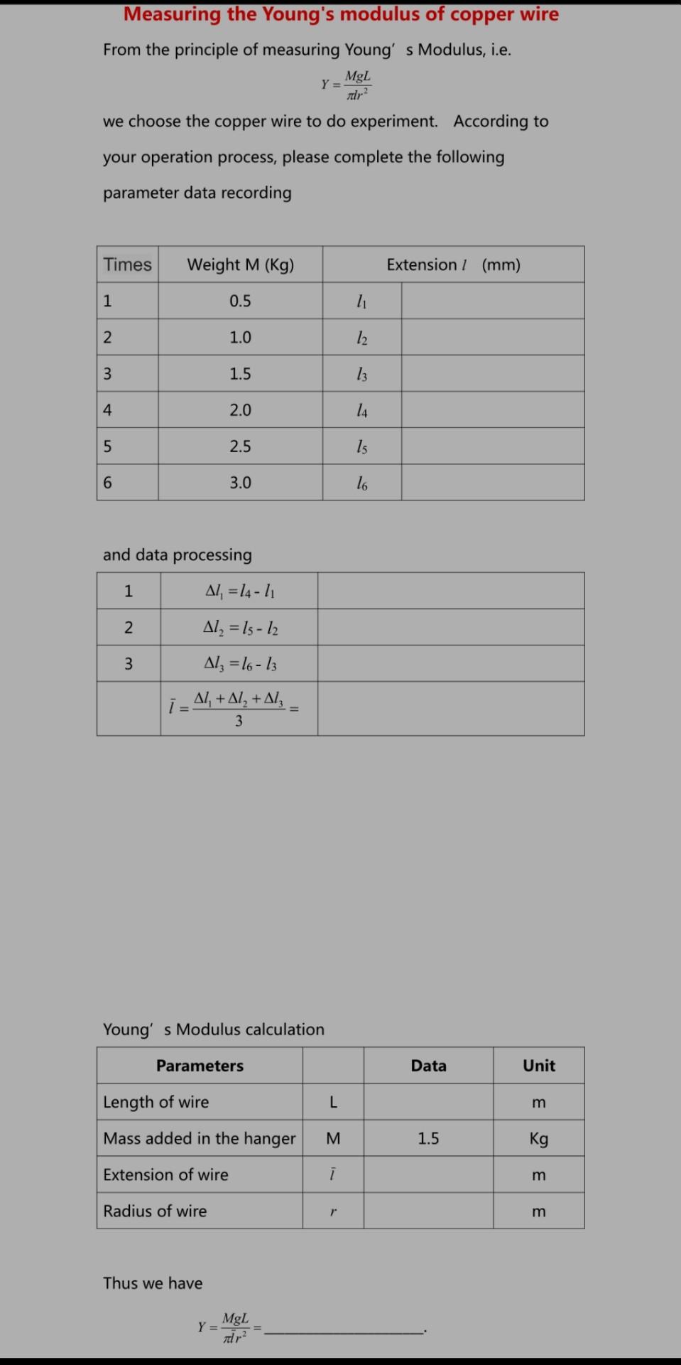 Solved Measuring the Young's modulus of copper wire From the | Chegg.com