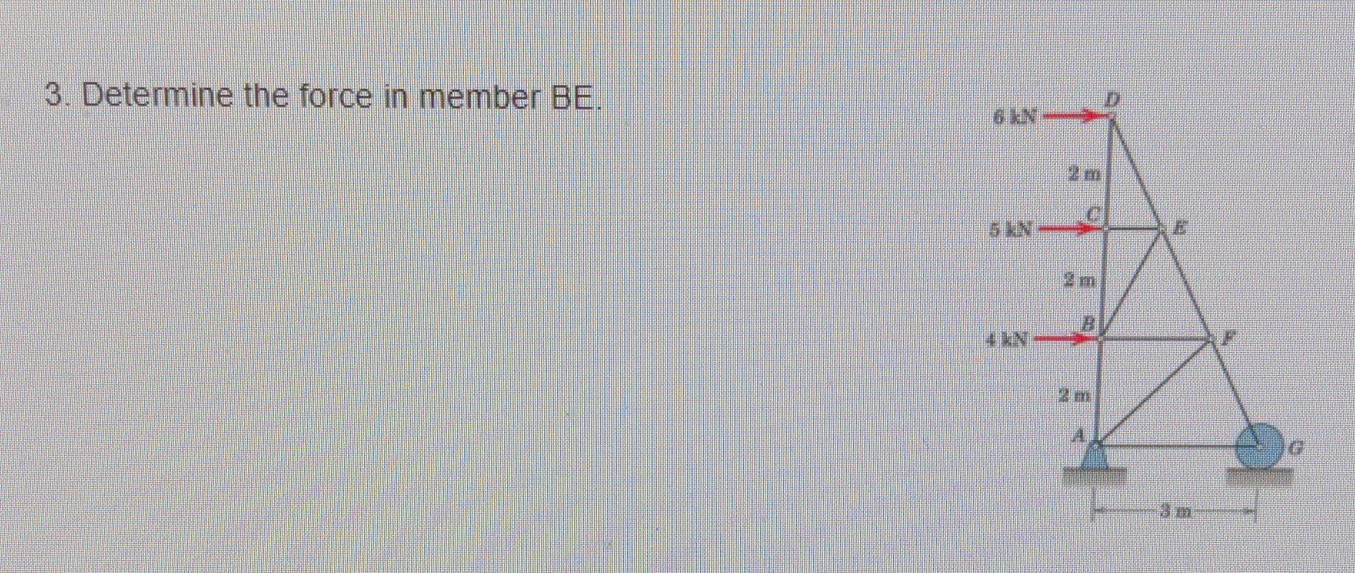 Solved 3. Determine the force in member BE. GEN SEN IN im | Chegg.com
