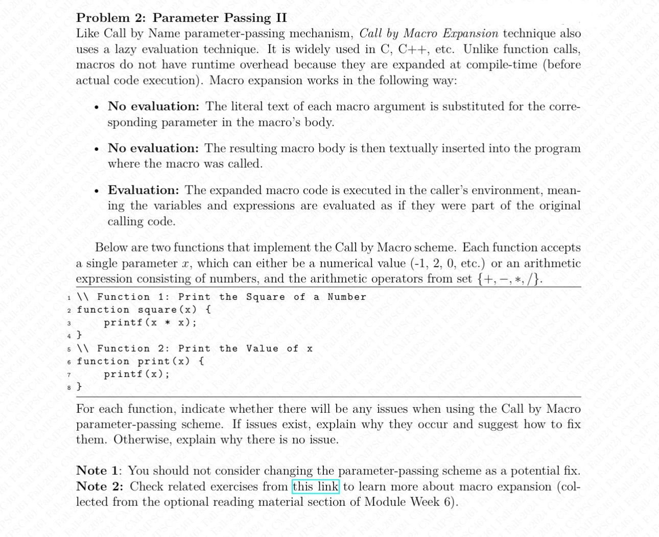 Solved Problem 2: Parameter Passing IILike Call by Name | Chegg.com